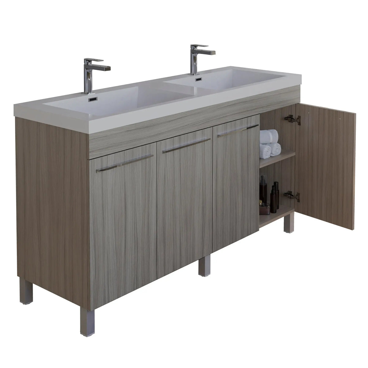 Ocean 59 Nilo Grey Wood Texture Cabinet, Square Cultured Marble Sink ...