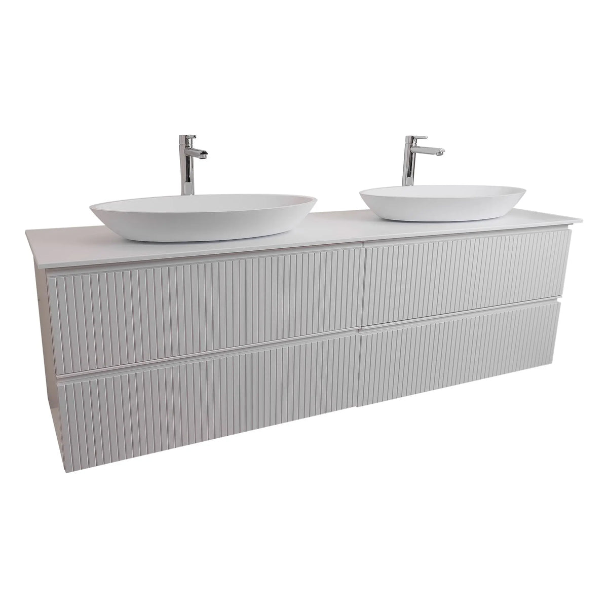 Ares 63 Matte White Cabinet, Solid Surface Flat White Counter And Two ...